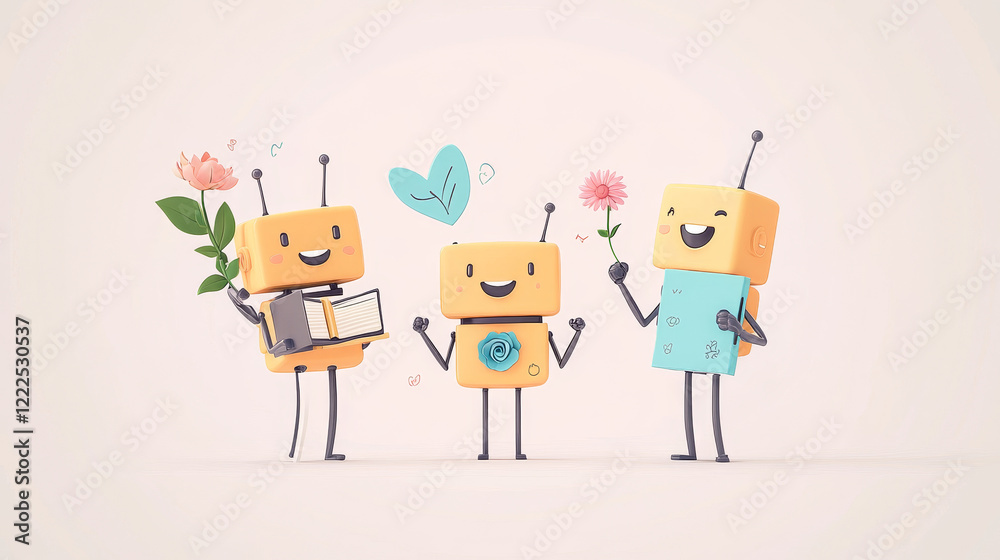 Cute cartoon ai chatbot robots with smiling faces. Vector set of funny ...