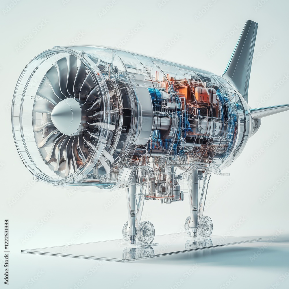Transparent Jet Engine Model, Detailed Interior View of Airplane Engine ...