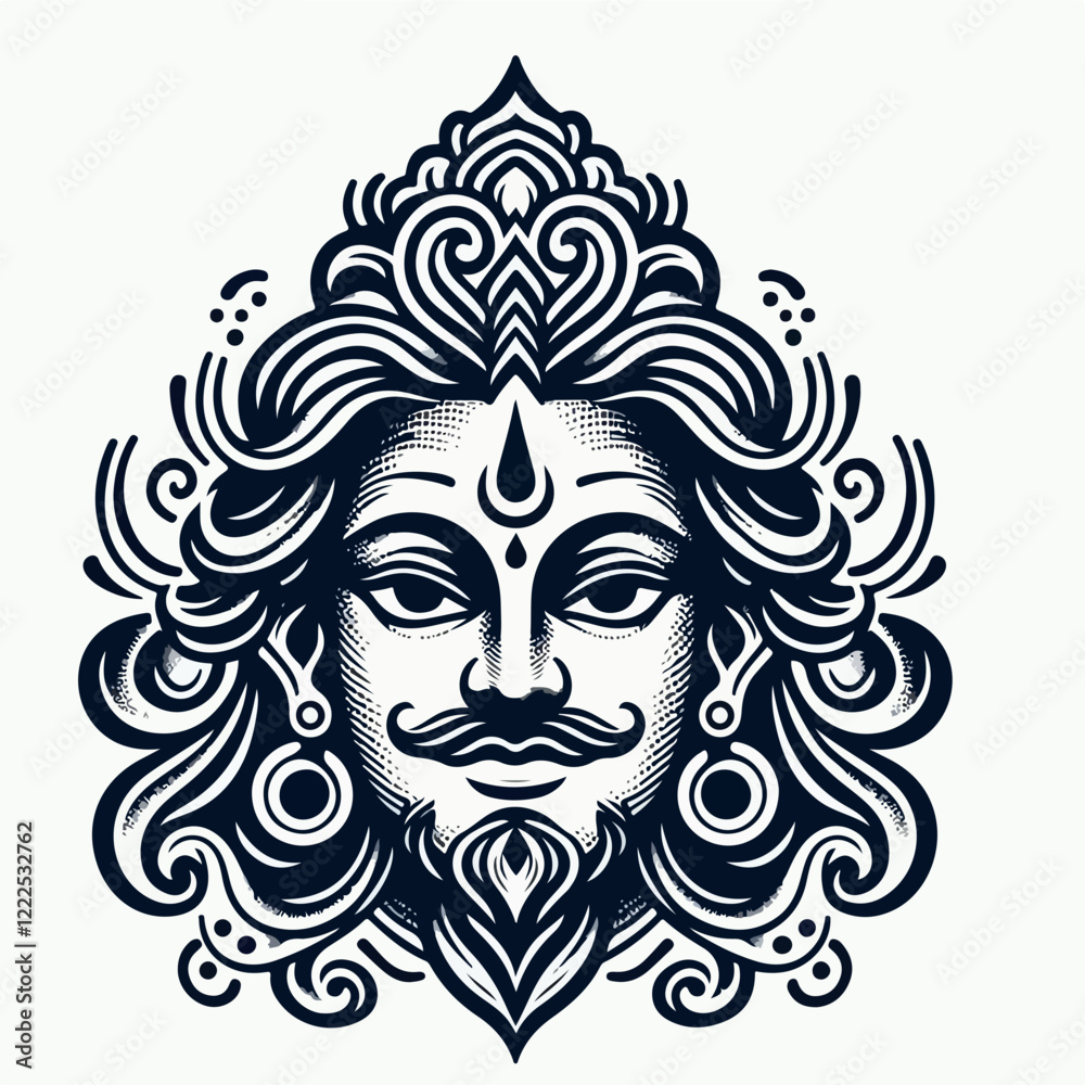 Vector de Stock Lord Shiva Face Illustration: A bold, stylized ...