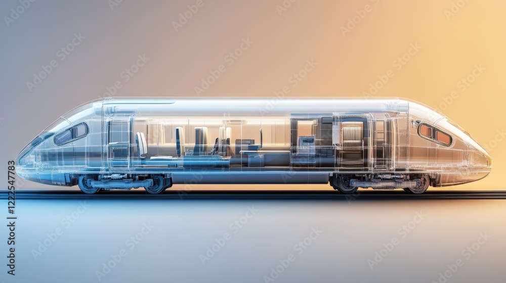 Detailed Transparent Wireframe Render of a Modern High-Speed Train with ...