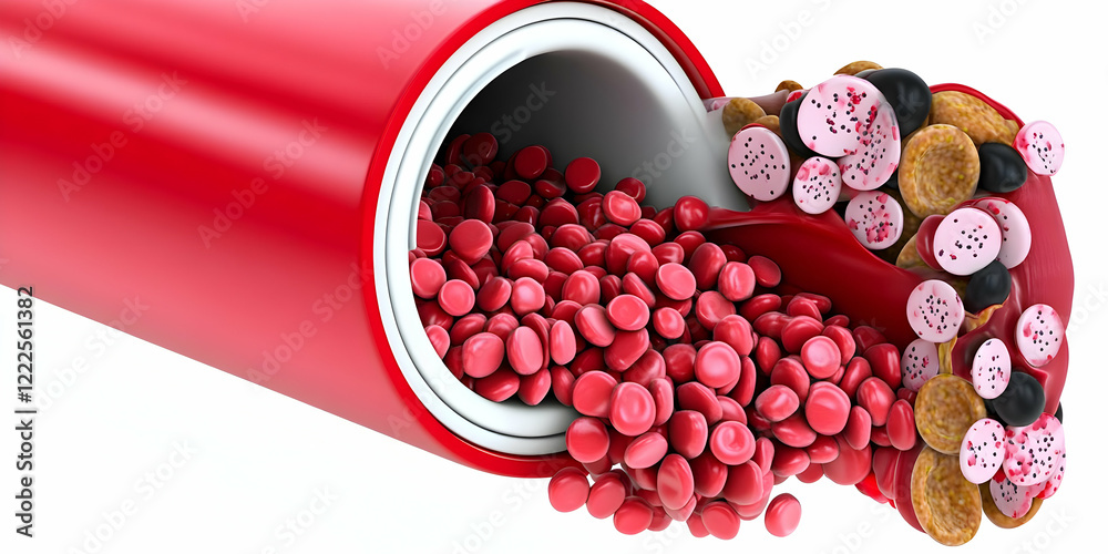 Red Blood Cells Flowing Out of a Blood Vessel, Mixing with Platelets ...