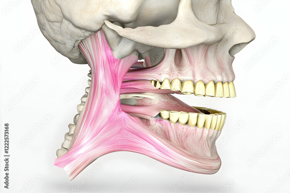 3D Illustration of Neck and Jaw Muscles Attached to Skull and Teeth ...