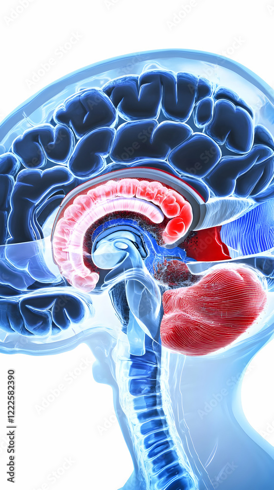 3D Medical Illustration Shows Human Brain Anatomy with Cerebellum and ...