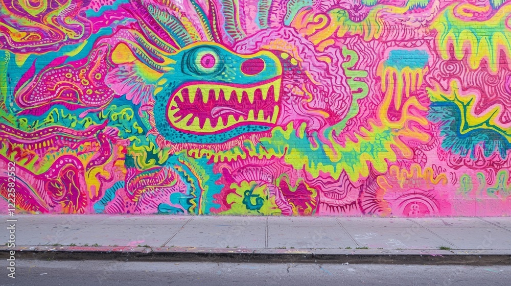Psychedelic Aztec Serpent Mural in Vibrant Neon; Ultra-Detailed ...