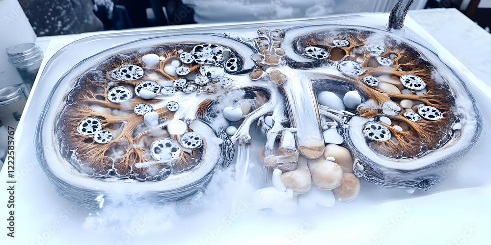 3D Render of Kidney Cross-Section Showing Internal Structures and ...