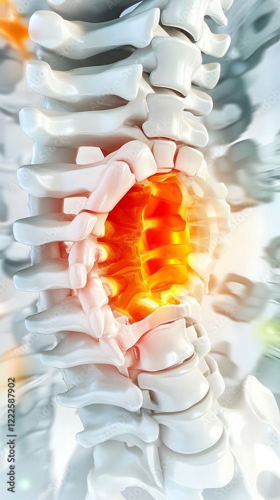 3D Illustration of the Human Spine Shows Intervertebral Discs and Pain ...