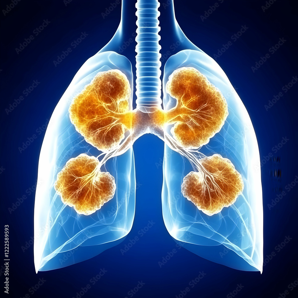 3D Illustration of Human Lungs Structure Showing Bronchial Tree and ...