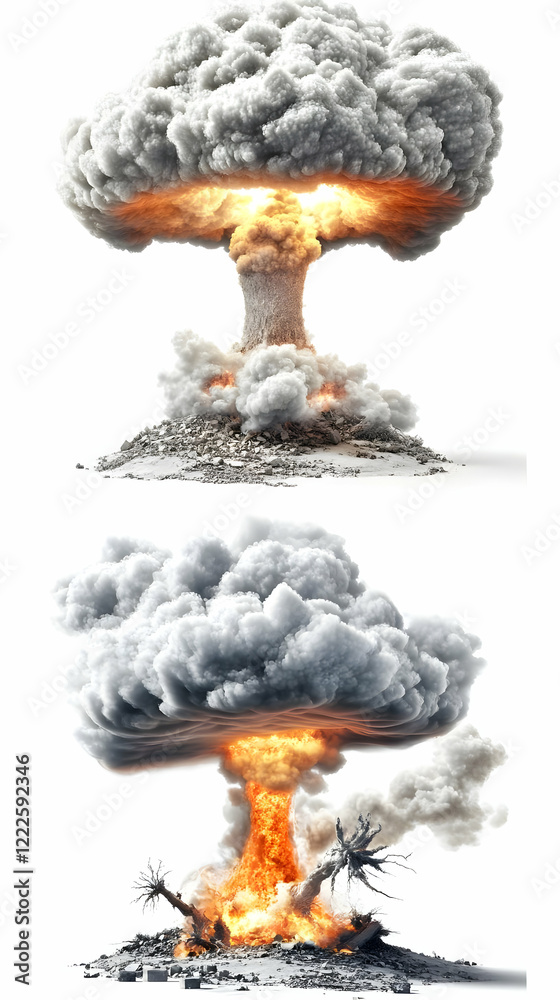Two Stages of Nuclear Explosion with Fire and Smoke Creating ...