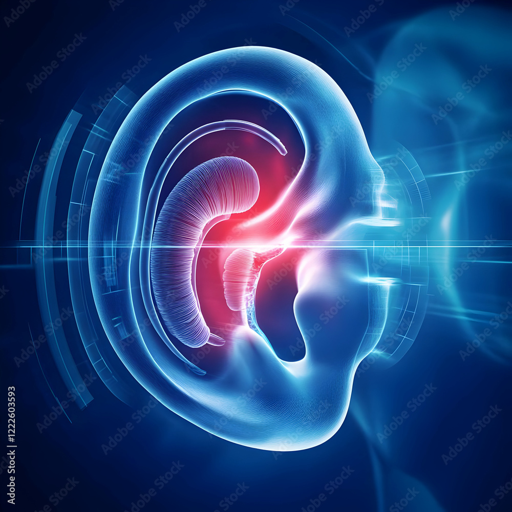 3D Illustration Shows the Inner Ear Structure with Cochlea Highlighted ...