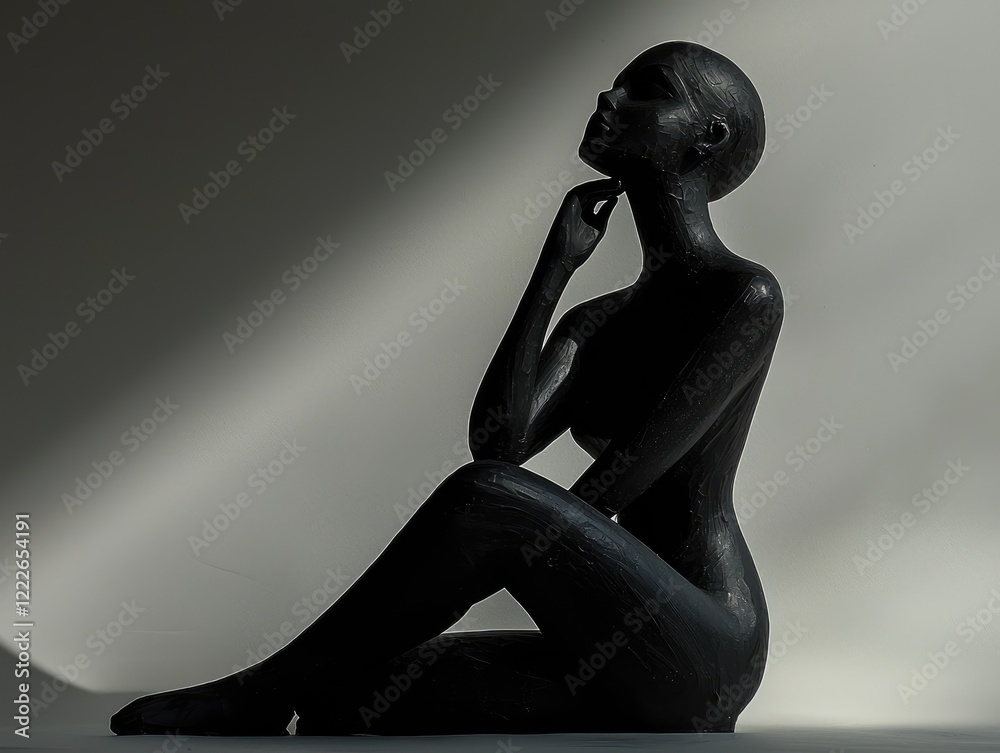 Shadowed Silhouette: A black female figure, rendered in a minimalist ...