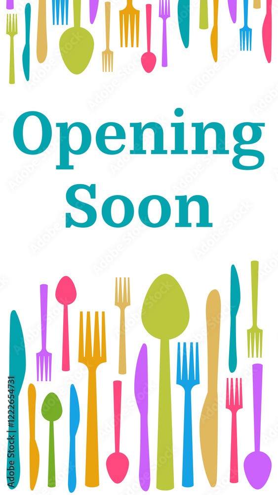 Opening Soon Spoon Fork Knife Colorful Bottom Top Symbols Vertical ...