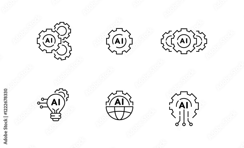 Set of artificial intelligence icon, AI Technology Process automate ...