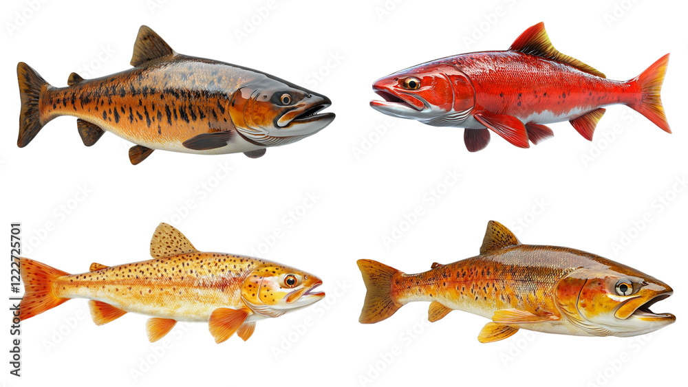 Foto de Stock Pacific Salmon Varieties: Four distinct species of ...