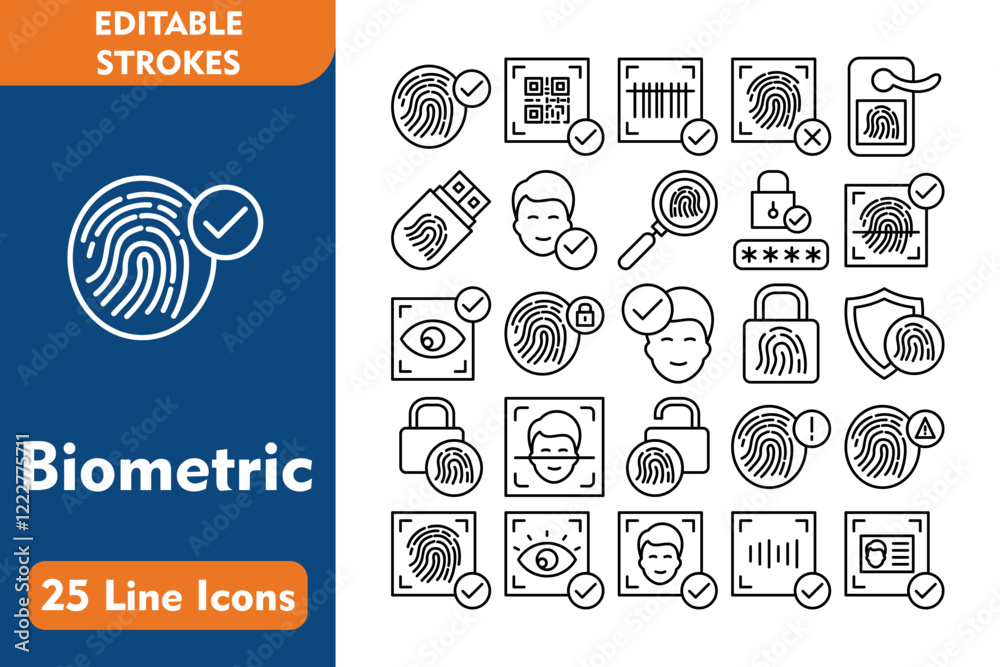 Vector de Stock Biometric Line Editable Icons set. Vector illustration in thin line modern style ...