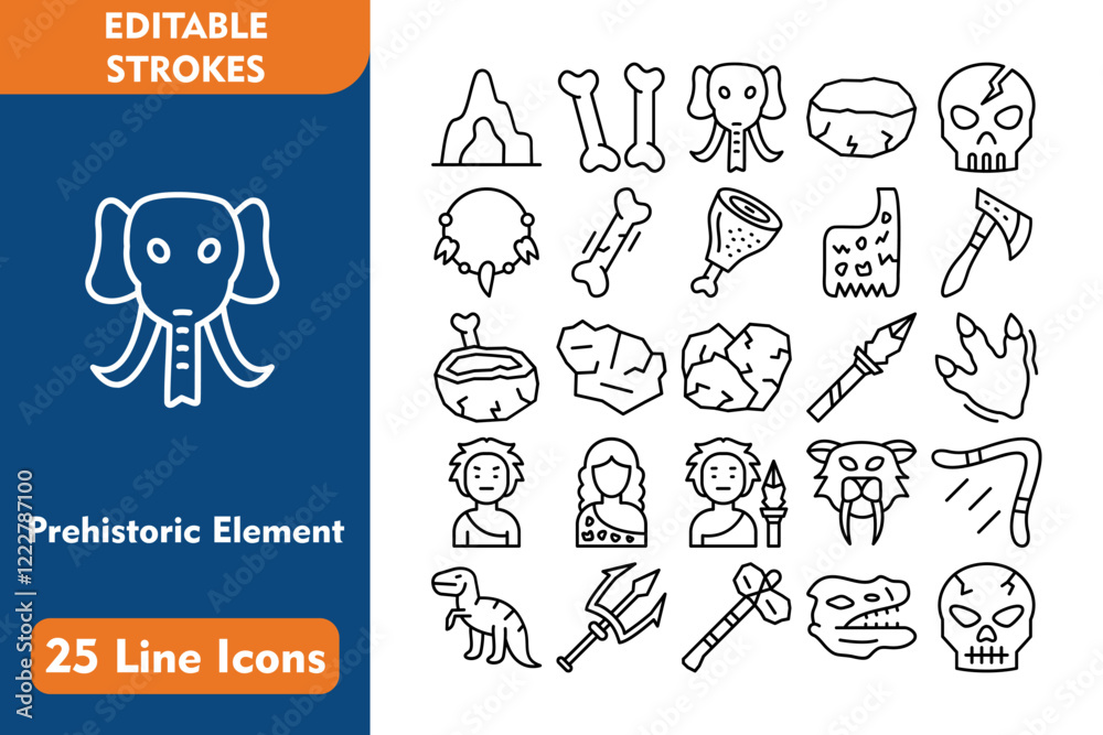 Prehistoric Element Line Editable Icons set. Vector illustration in ...