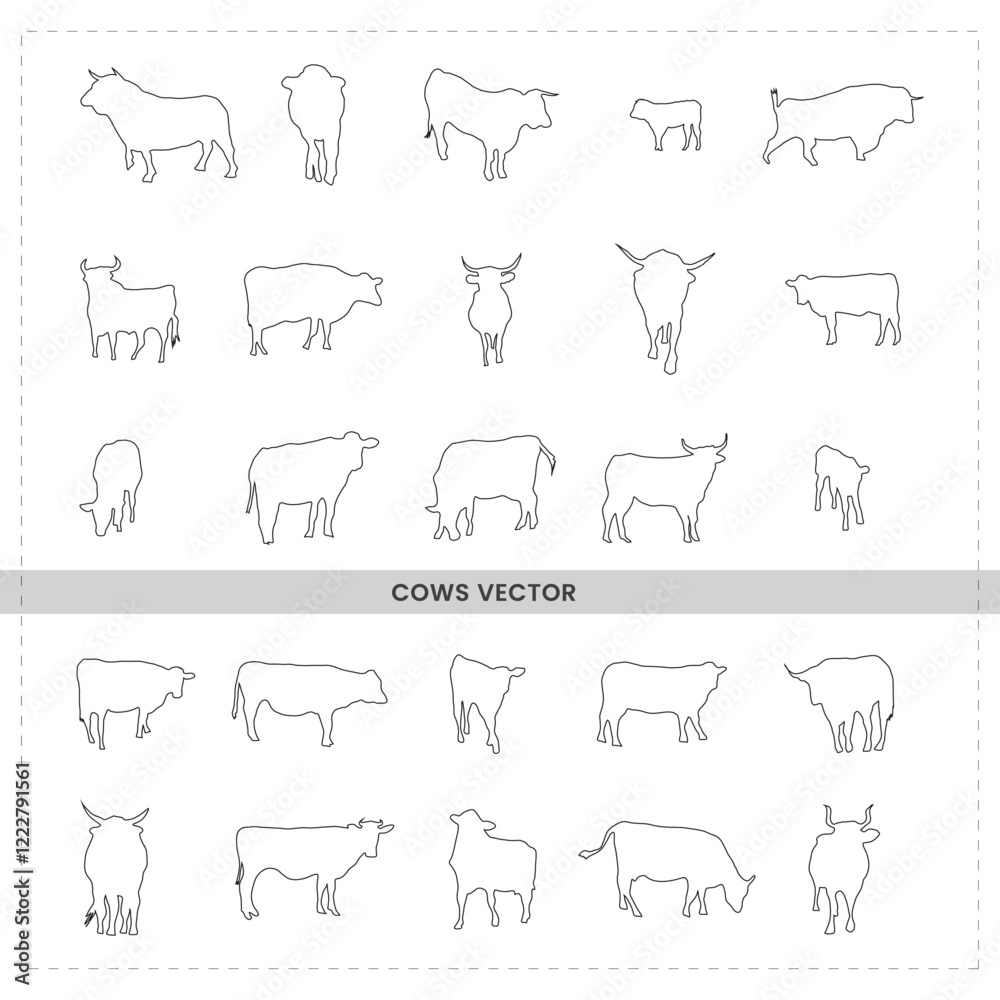 Cows Simple line drawings farm animals, minimalist sketches black and ...