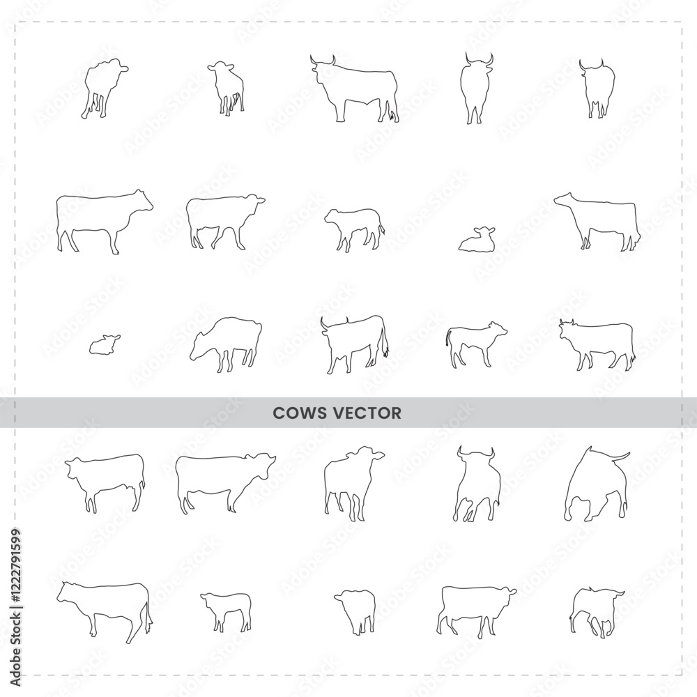 Cows farm animals Simple line drawings, minimalist style, black and ...