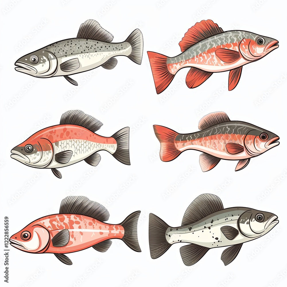 Stock-Illustration „This image showcases a vibrant array of fish ...
