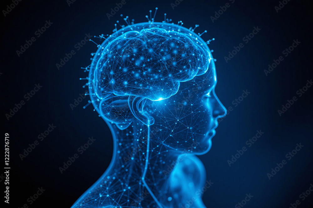 Hologram of a person's brain, glowing neural activity. Concept on human ...