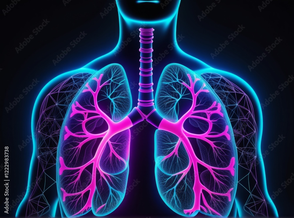Visual representation of human lungs with glowing details highlighting ...