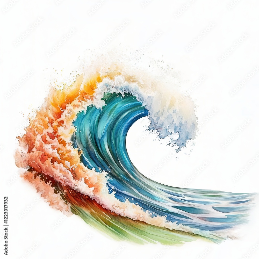 Vibrant ocean wave illustration in realistic boho style, showcasing ...