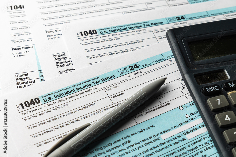 Preparation of the US 1040 individual income tax form for the 2024 ...