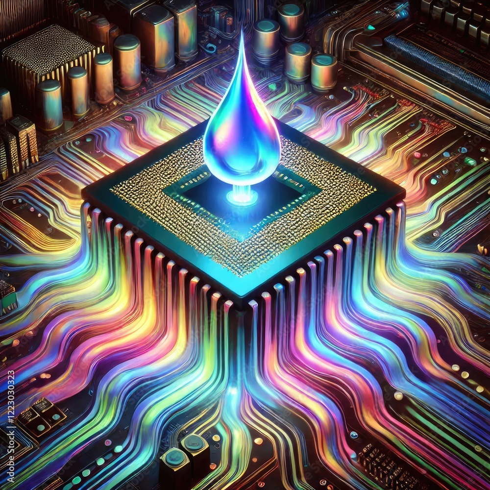 illustration of glowing liquid substance in hologram spectral color ...