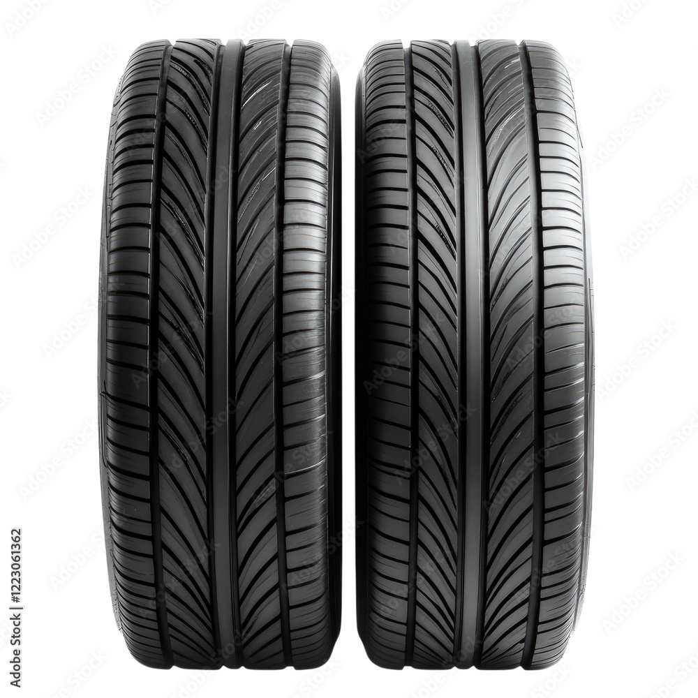 An ultra-realistic photograph of four new tires stacked on top of each ...