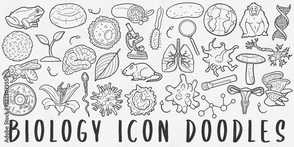 Biology Sciences Doodle Icons. Hand Drawn Made Line Art. Lab Biologist ...