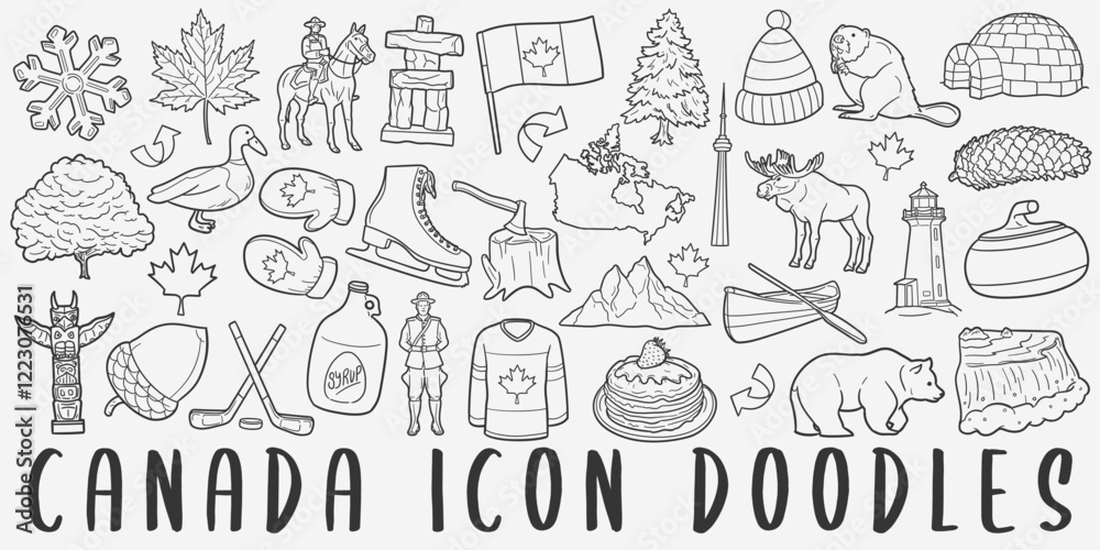 Canada Doodle Icons. Hand Drawn Made Line Art. Canadian Clipart ...