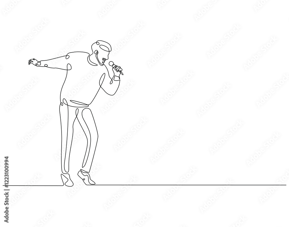 Continuous one line drawing of singer holding microphone. One line ...