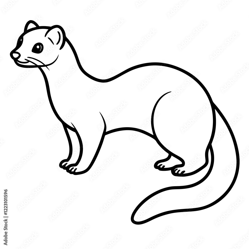 Cute Silhouette of a Weasel line art vector cartoon illustration Stock ...