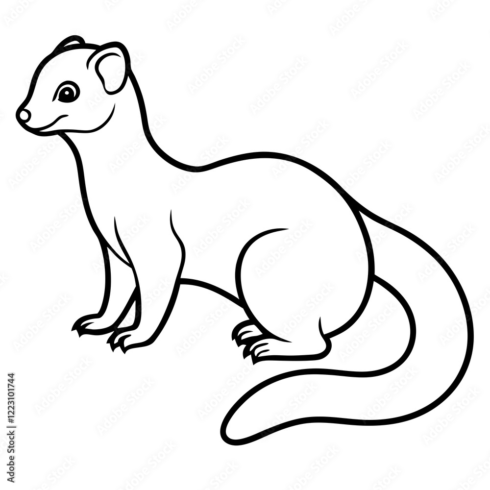 Cute Silhouette of a Weasel line art vector cartoon illustration Stock ...