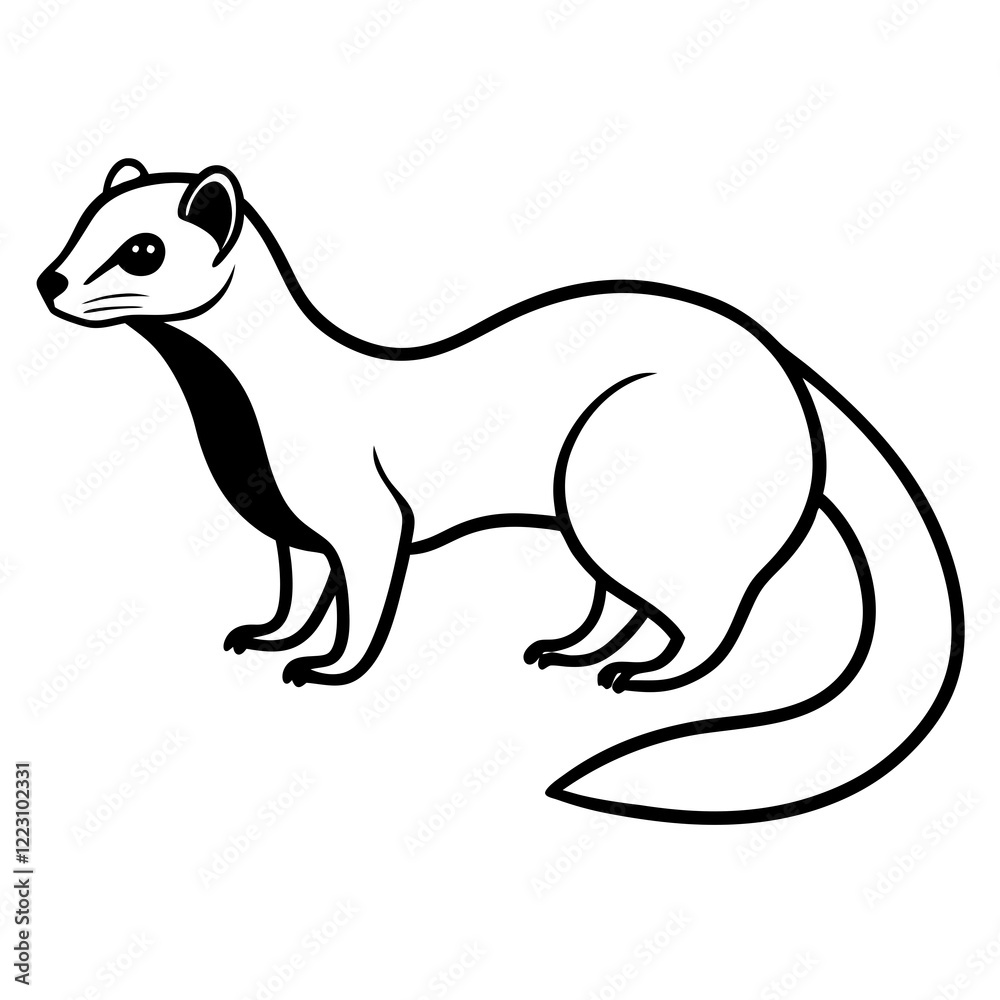 Cute Silhouette of a Weasel line art vector cartoon illustration Stock ...