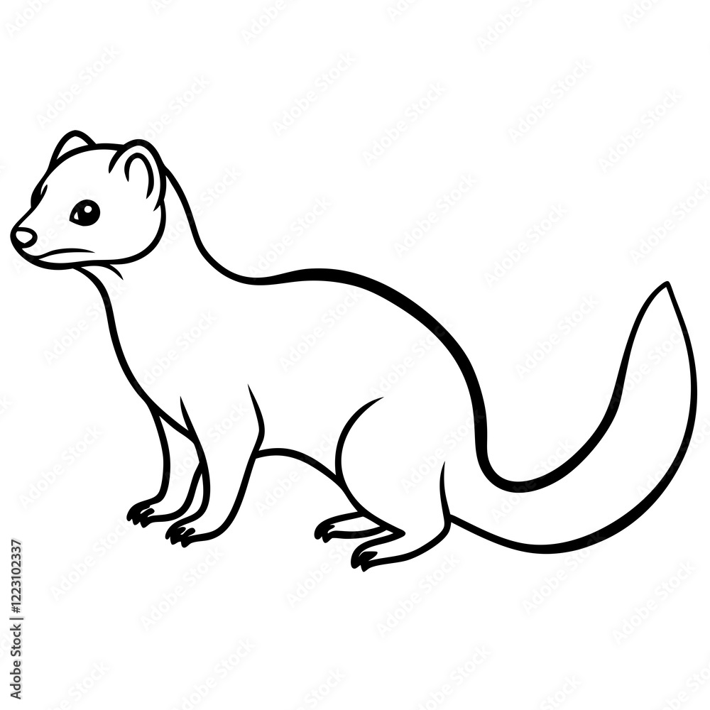 Cute Silhouette of a Weasel line art vector cartoon illustration Stock ...