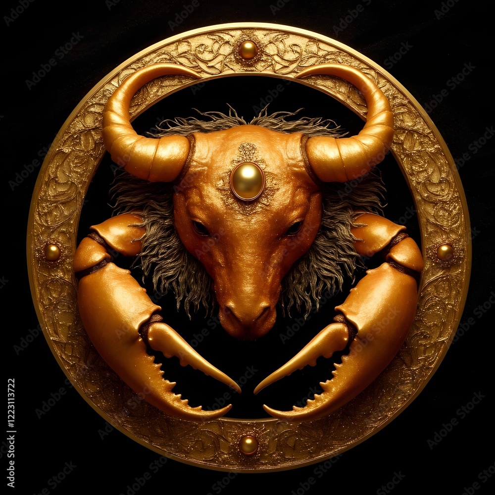 A stylized image of the Taurus zodiac sign, depicted with a bull's head ...