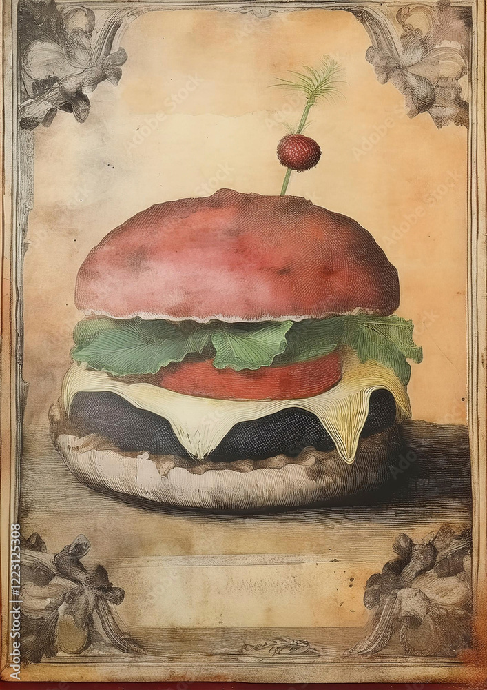 Big hamburger, ancient roman style food depiction 1st century AD ...