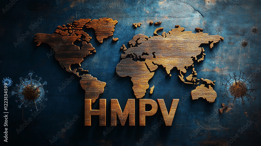 Illustrazione stock di hmpv virus with digital world map visualization ...