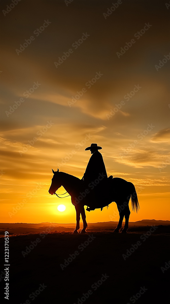 Stockfotot Silhueta de um vaqueiro gaúcho de chapéu e poncho em cima de ...