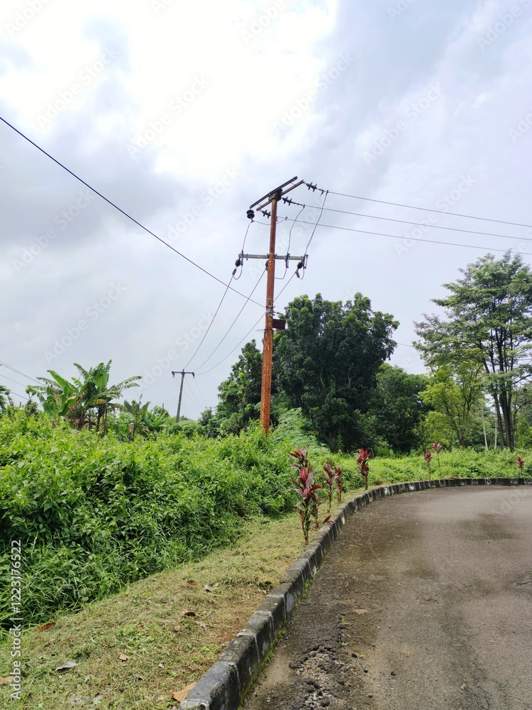 High-voltage electricity pole with visible rust damage located in ...