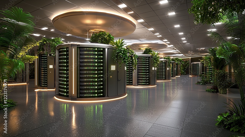 Innovative data center design with green ecosystem tech hub infrastructure modern environment ...