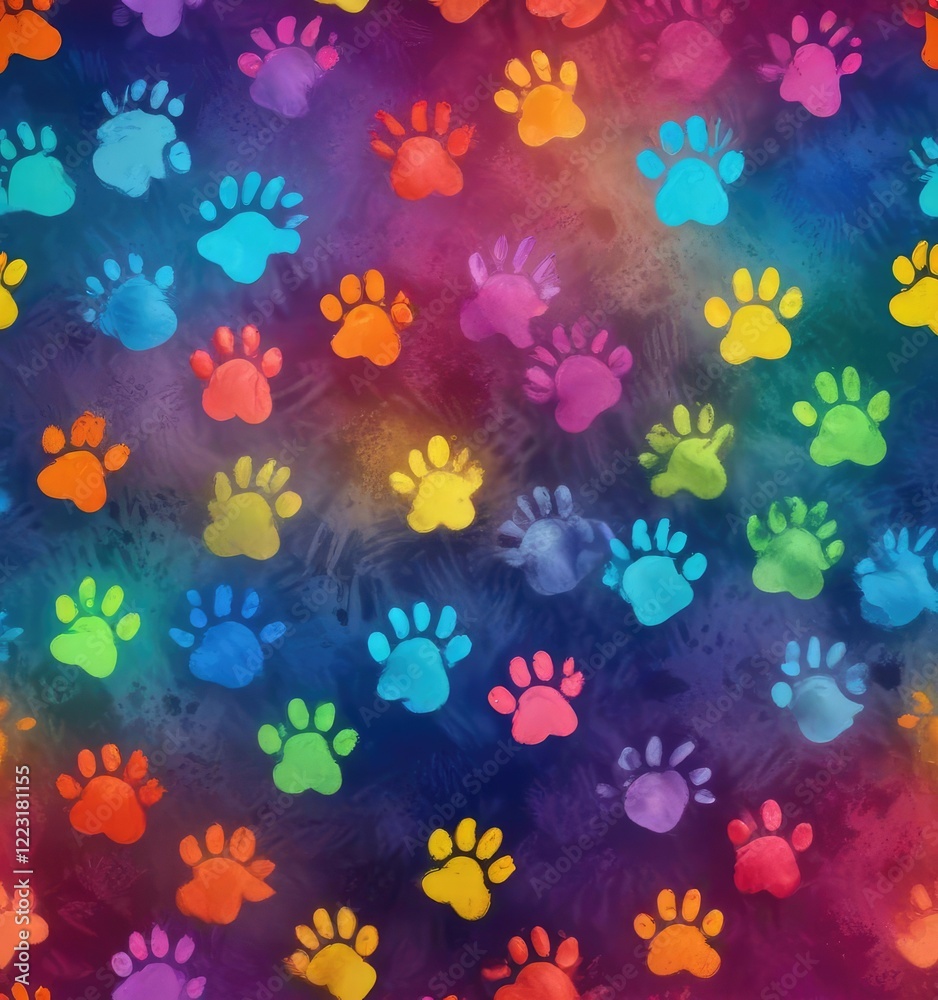 Bright and lively seamless texture with hand paw prints in a rainbow of ...