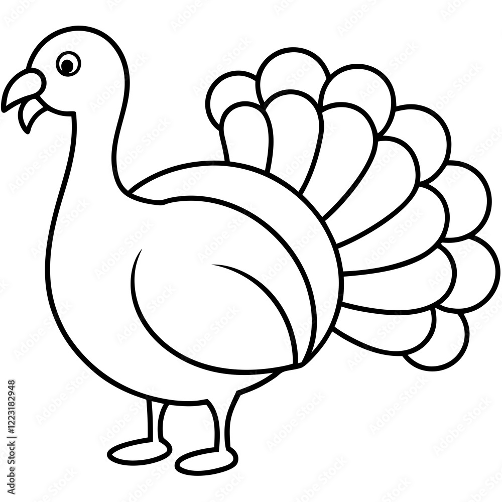 Cute Silhouette of a Turkey line art vector cartoon illustration Stock ...