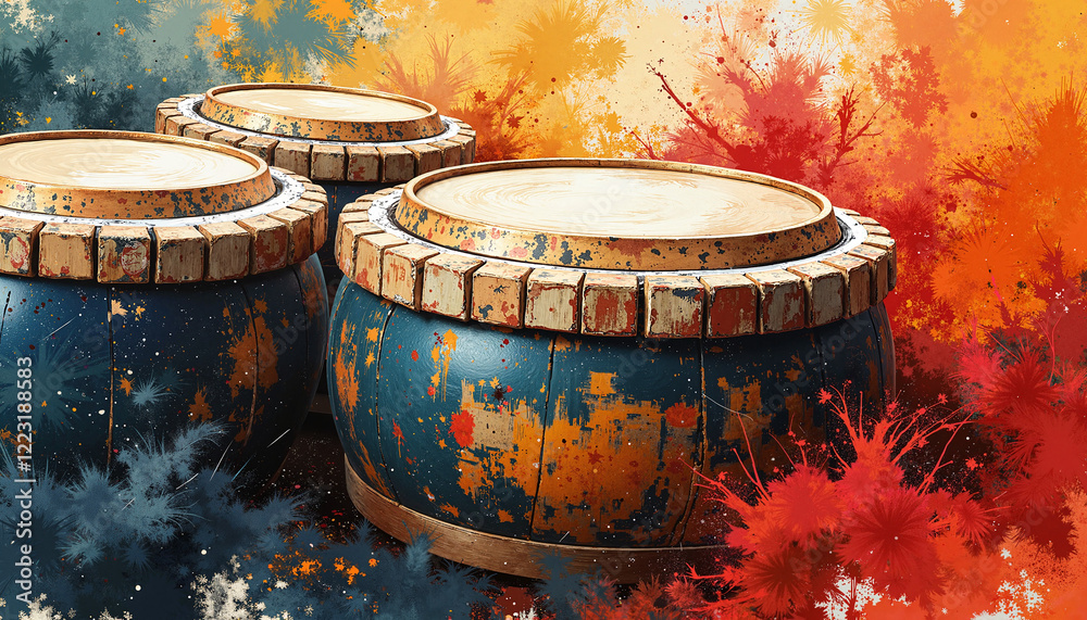 Obon (Japanese Ancestor Festival) Traditional Japanese taiko drums with ...