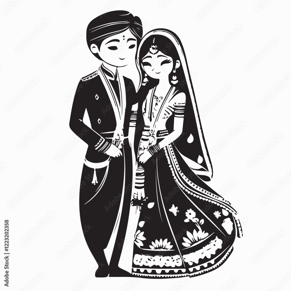 Indian Wedding Couple Vector Art, Icons, and Graphics isolated on white ...