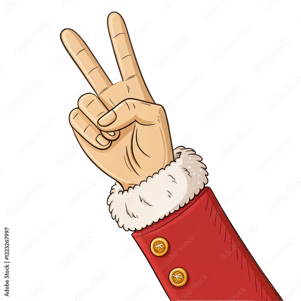Santa's Hand Victory Sign Cartoon Illustration, Isolated on Transparent ...