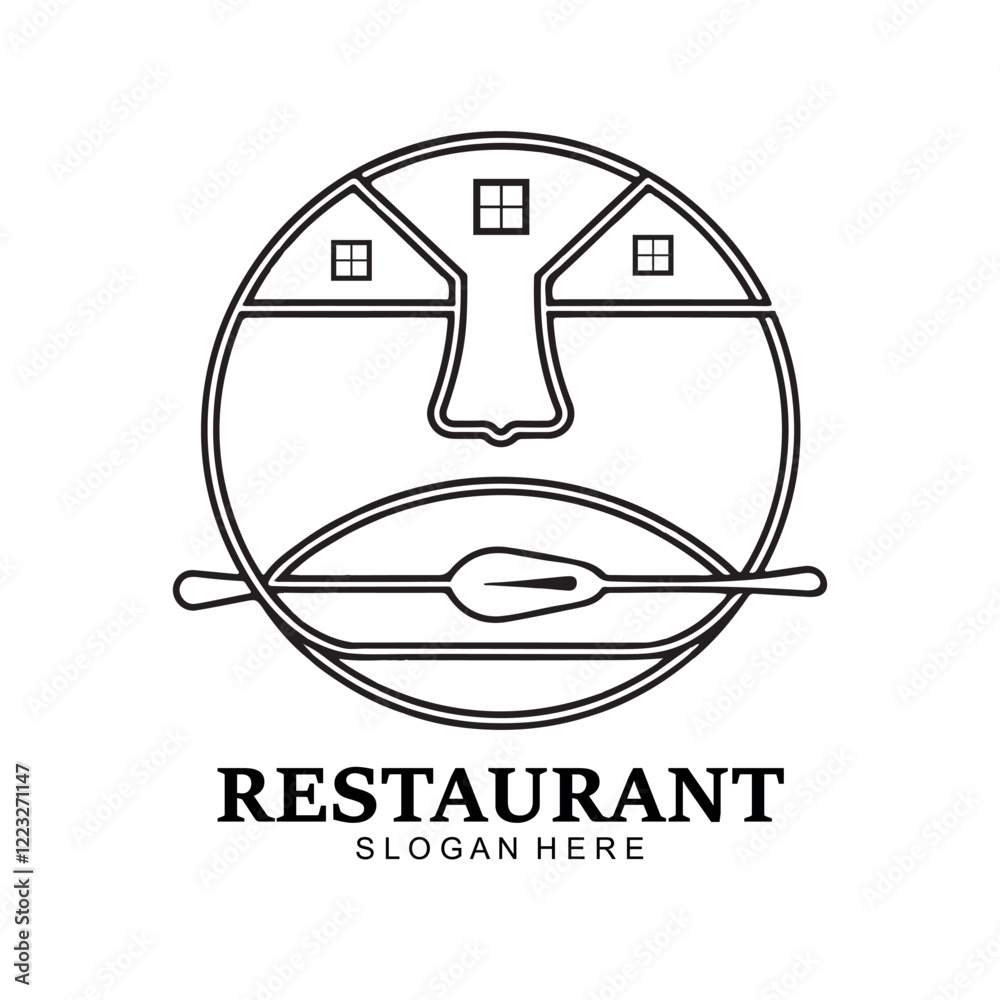 Minimalist restaurant logo, black lines on white background, abstract ...