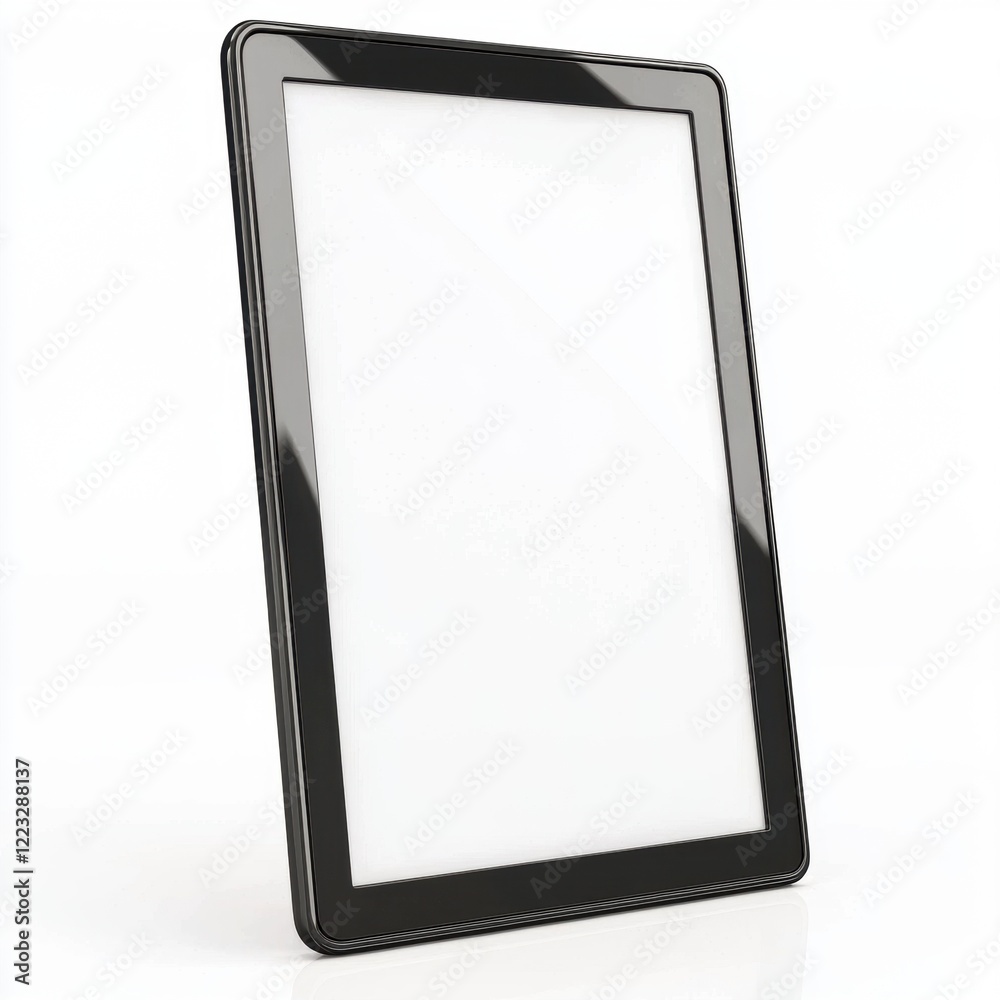 3D icon cartoon tablet device with a blank white screen, standing ...