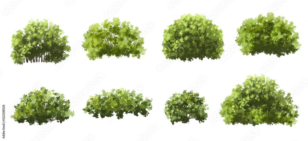 Vector of green tree side view isolated on white background ,watercolor ...