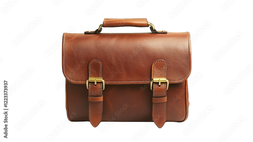 Elegant Brown Leather Briefcase with Gold Clasps and Handle for ...